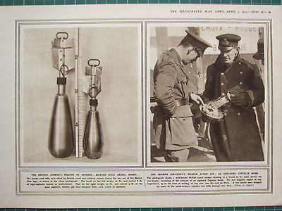 1915 WWI WW1 PRINT ~ MARTEN HALE AERIAL BOMBS EXPLODED ZEPPELIN BOMB ...