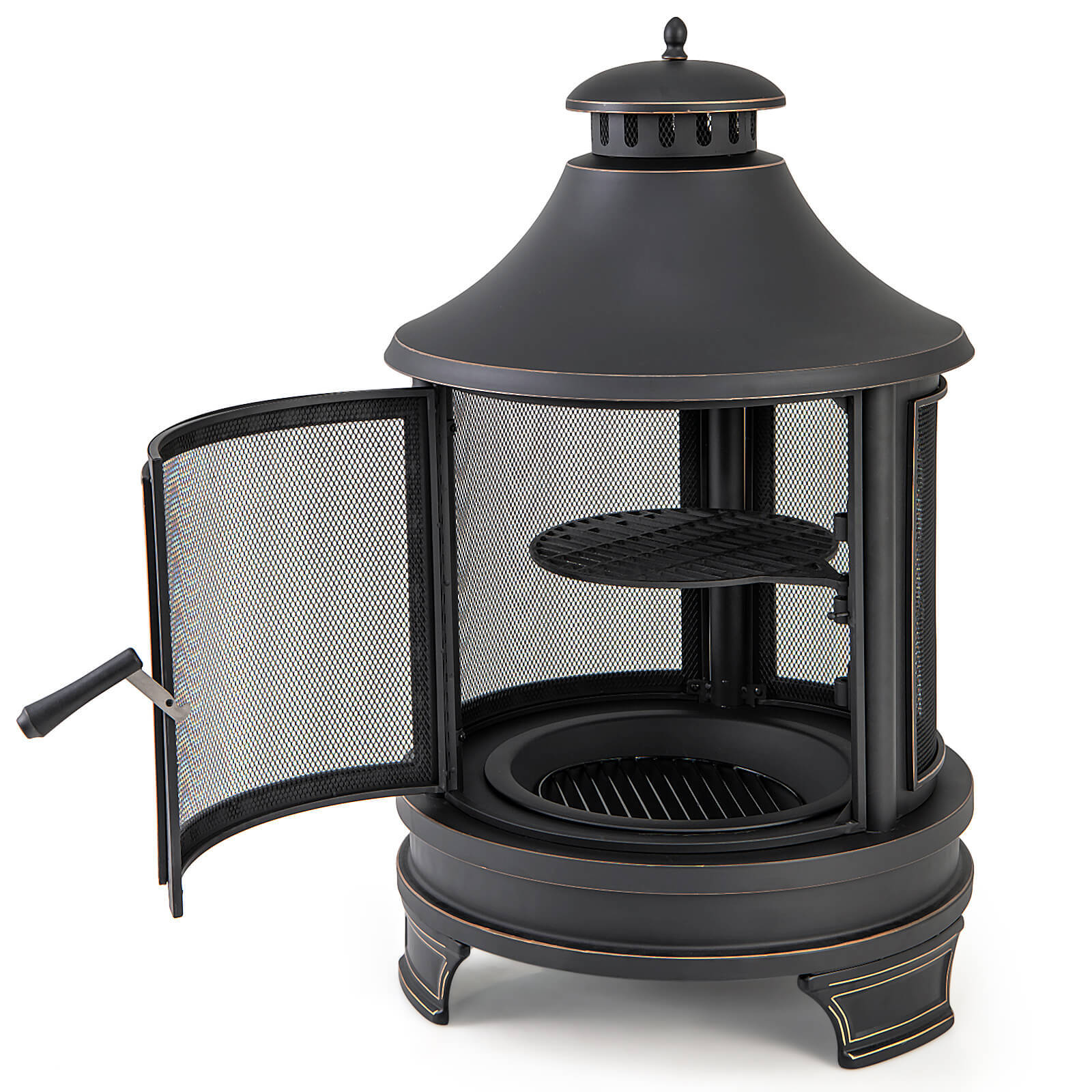 Outdoor 30 Inch Fire Pit Chiminea w/ Grill Chimney Spark Screen Door ...