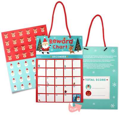 Christmas Reward Chart Kit Calendar Naughty Nice Stickers Kids Xmas ...