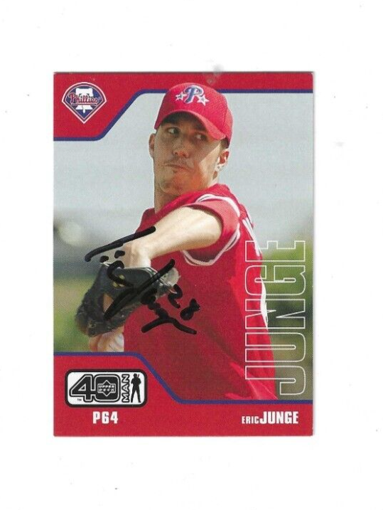 Signed ERIC JUNGE Philadelphia Philies 2002 Upper Deck 40 Man Card #907 ...