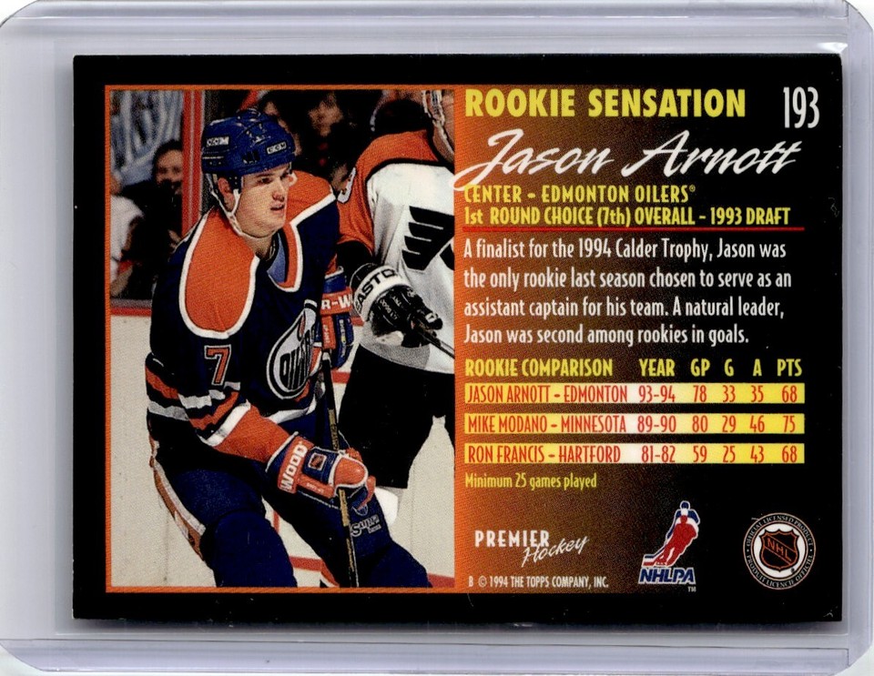 1994-95 Topps Premier Jason Arnott A Edmonton Oilers #193 | eBay