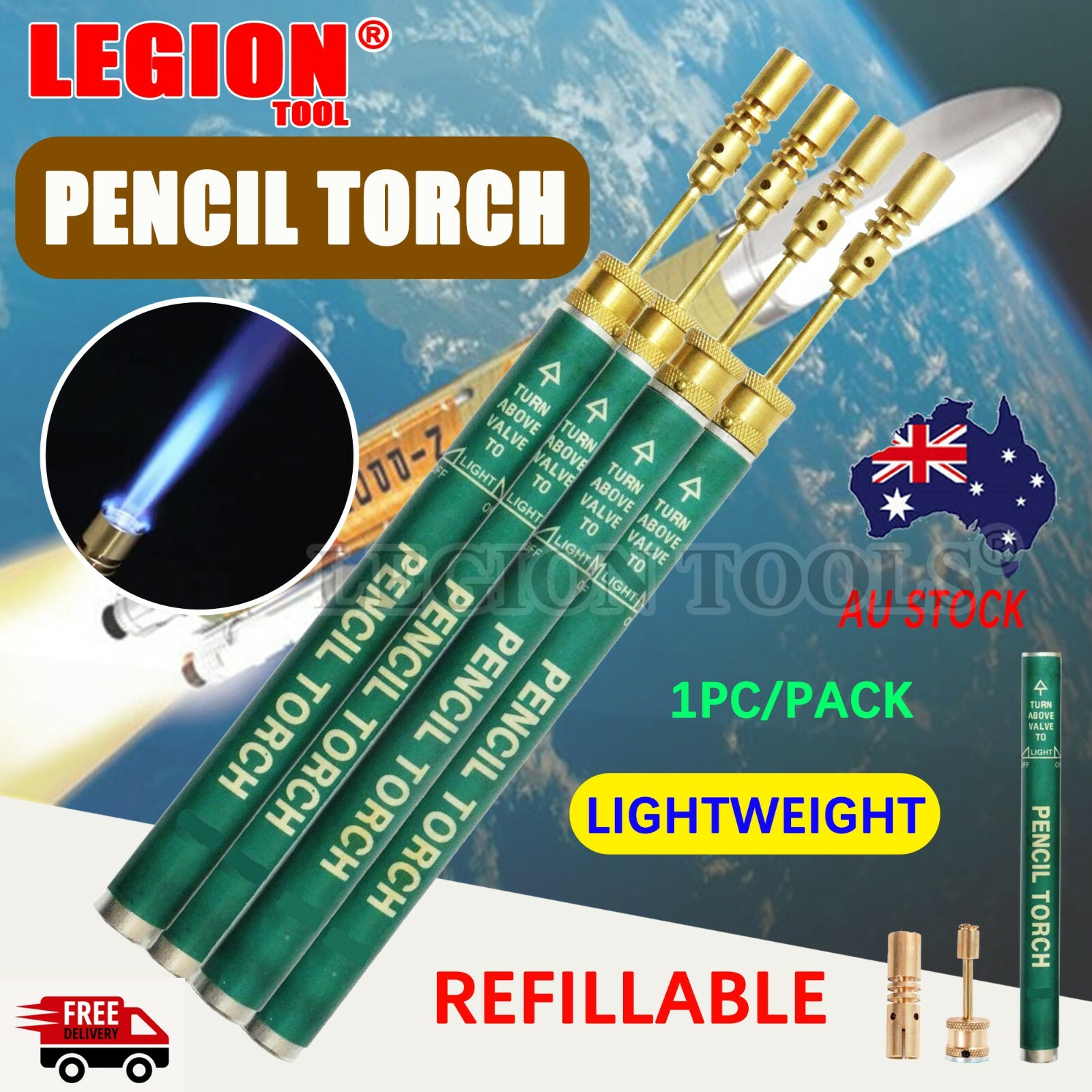 Butane Pencil Torch Refillable Adjustable Flame Gas Lighter Heat Shrink ...