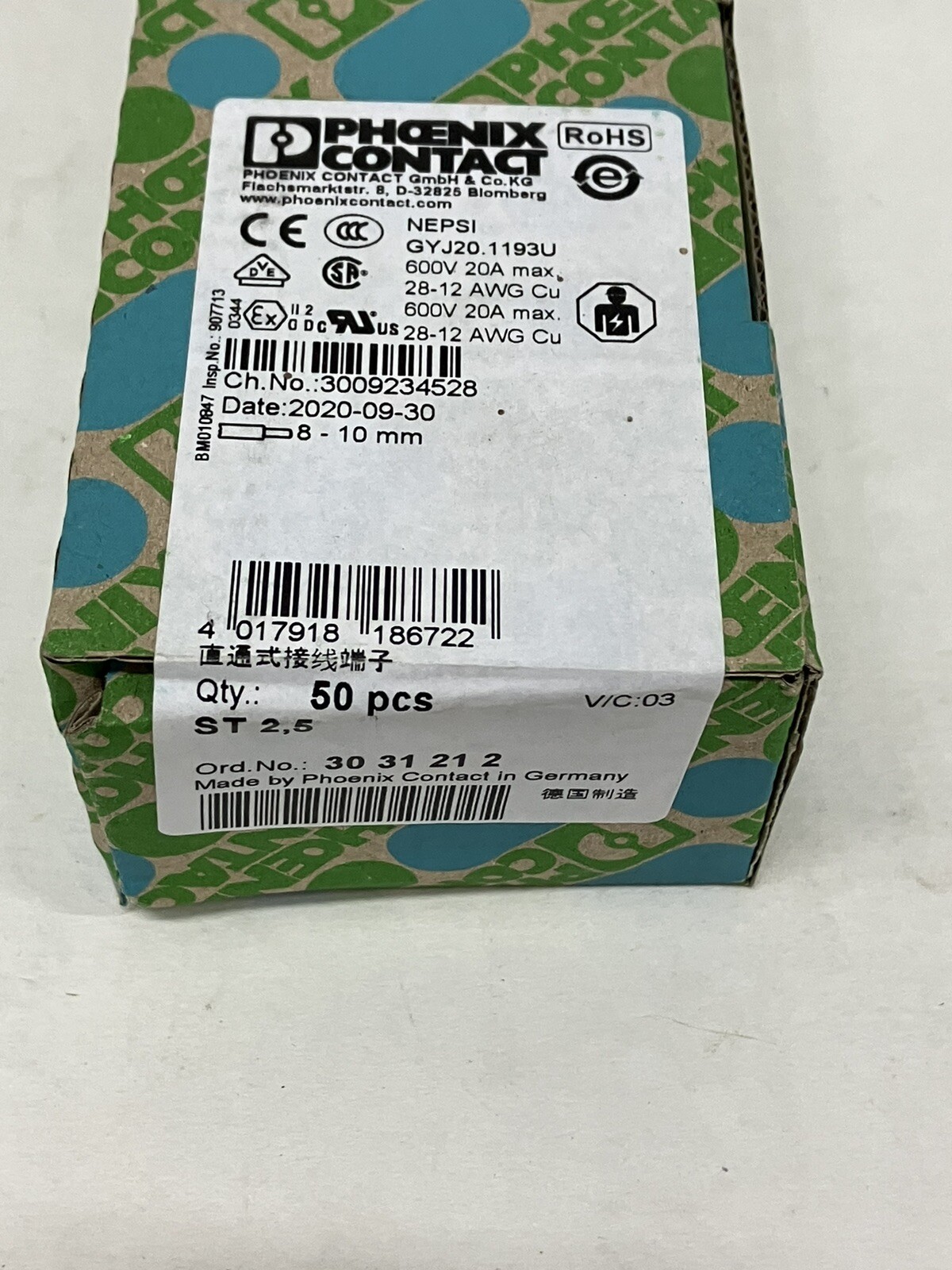 Box of 50 - Phoenix Contact Terminal Block ST 2,5 3031212 | eBay