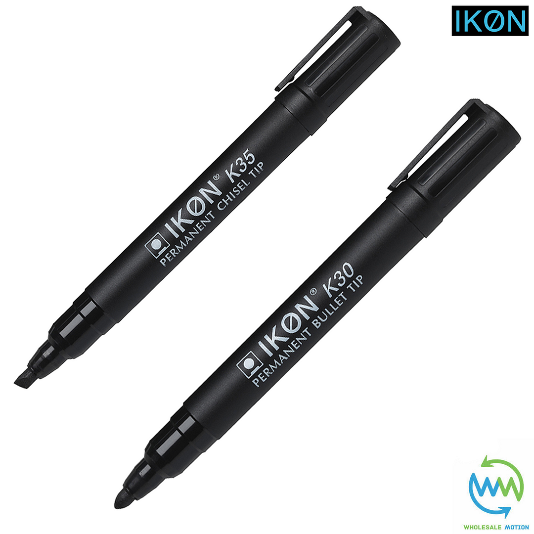 Black PERMANENT MARKER Pens POINT Tip Markers Pack IKON K30 Sharpie PEN ...