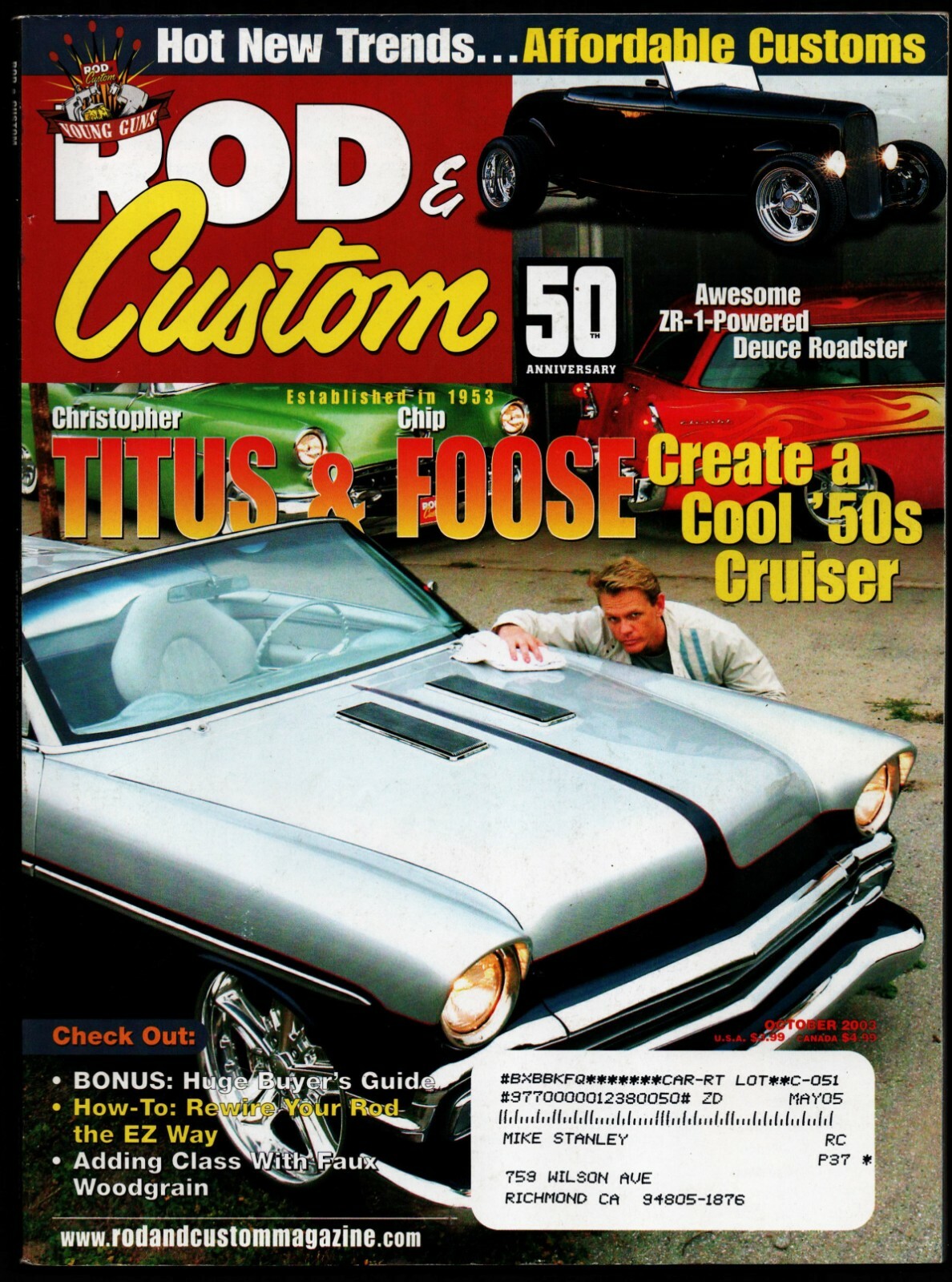 OCTOBER 2003 ROD & CUSTOM MAGAZINE, CHRISTOPHER TITUS & CHIP FOOSE ...