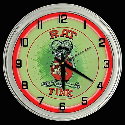 16" Rat Fink Rat Rod Sign Red Neon Clock Man Cave Bar Garage Shop | eBay