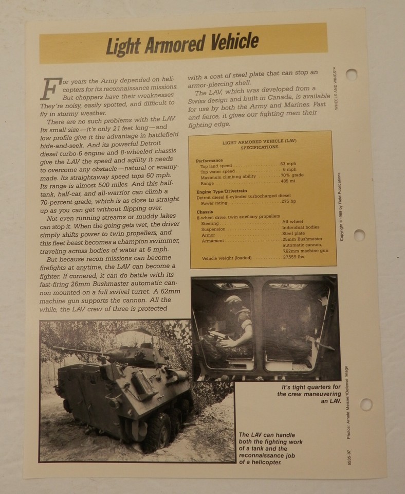 Light Armoured Vehicle (LAV II) Military Equipment Spec Sheet Fact Card ...