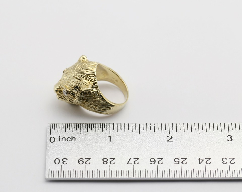 14k Yellow Gold Feline Ring with Diamonds Size 7.5 - 22.1 Grams | eBay