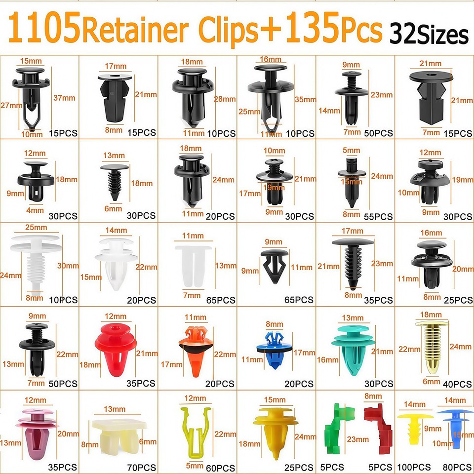1240Pcs Car Retainer Clips Auto Fasteners Fender Push Trim Clip Pin ...