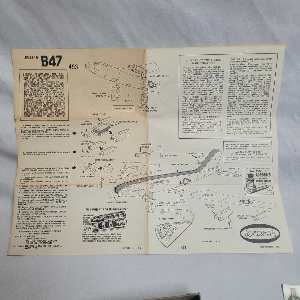 1961 Aurora Boeing B-47 STRATOJET BOMBER Model Kit # 493-50 1:180 | eBay