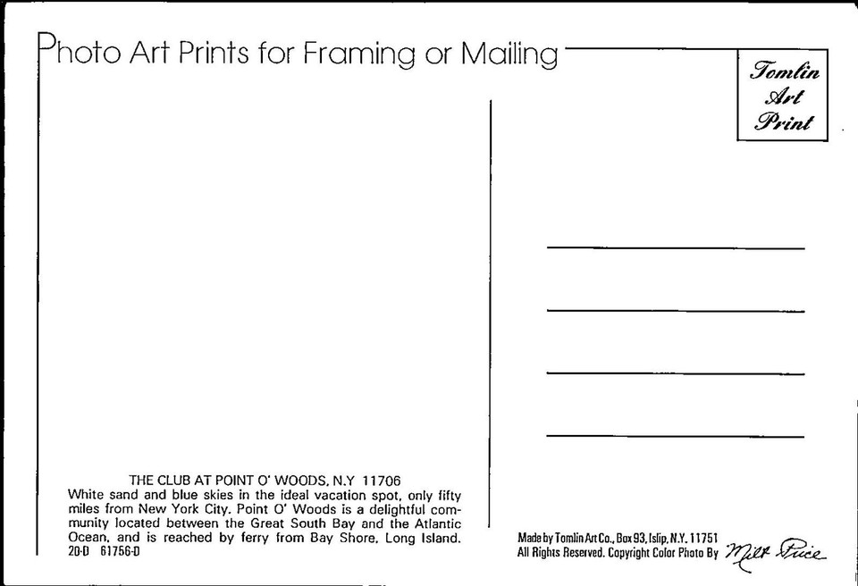 Vintage Postcard Photo Art Print of The Club at Point O' Woods Beach ...