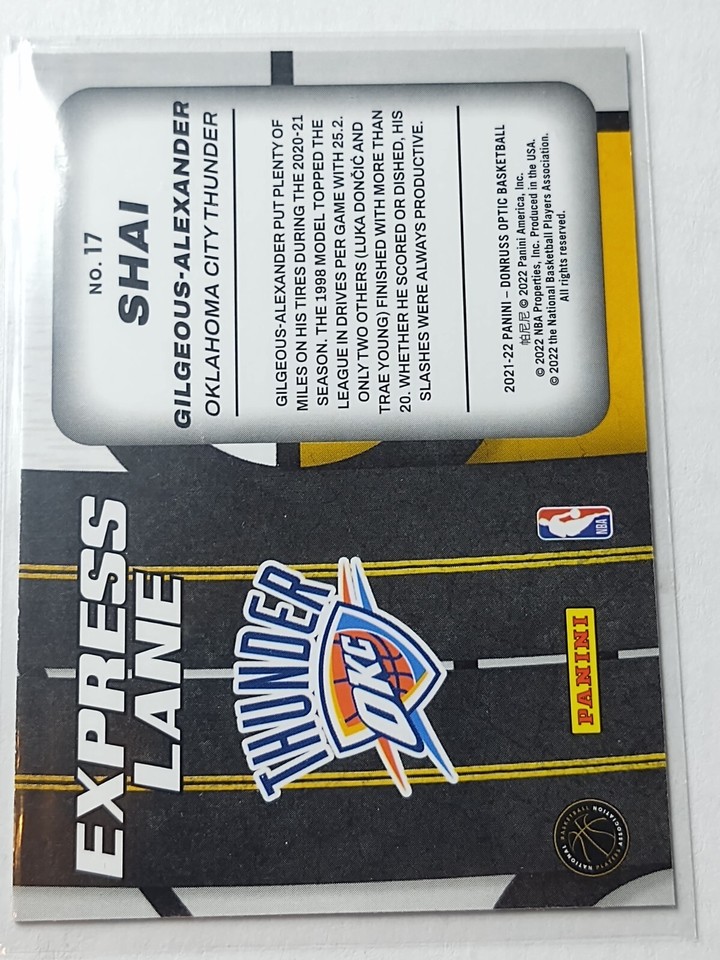 Shai Gilgeous-Alexander Express Lane Insert 2021-22 Donruss Optic ...
