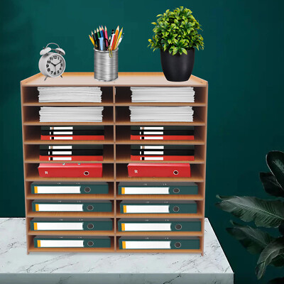 18 Grids Paper Tray Organizer Wood Desktop File Organizer for Home ...