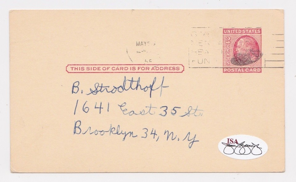 GEORGE SHUBA SIGNED MAY 1955 GPC GOVERNMENT AUTOGRAPH POSTCARD JSA ...