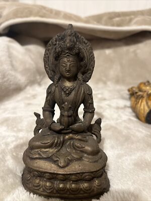 Tibetan Bronze Gilt Amitayus longevity God Goddess Boddhisattva Kwan ...