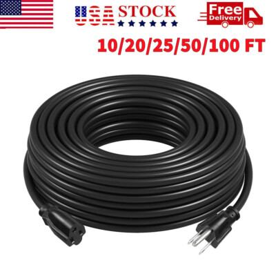 10/25/50/100 FT Heavy Duty Extension Power Cord Electrical Cable Indoor ...