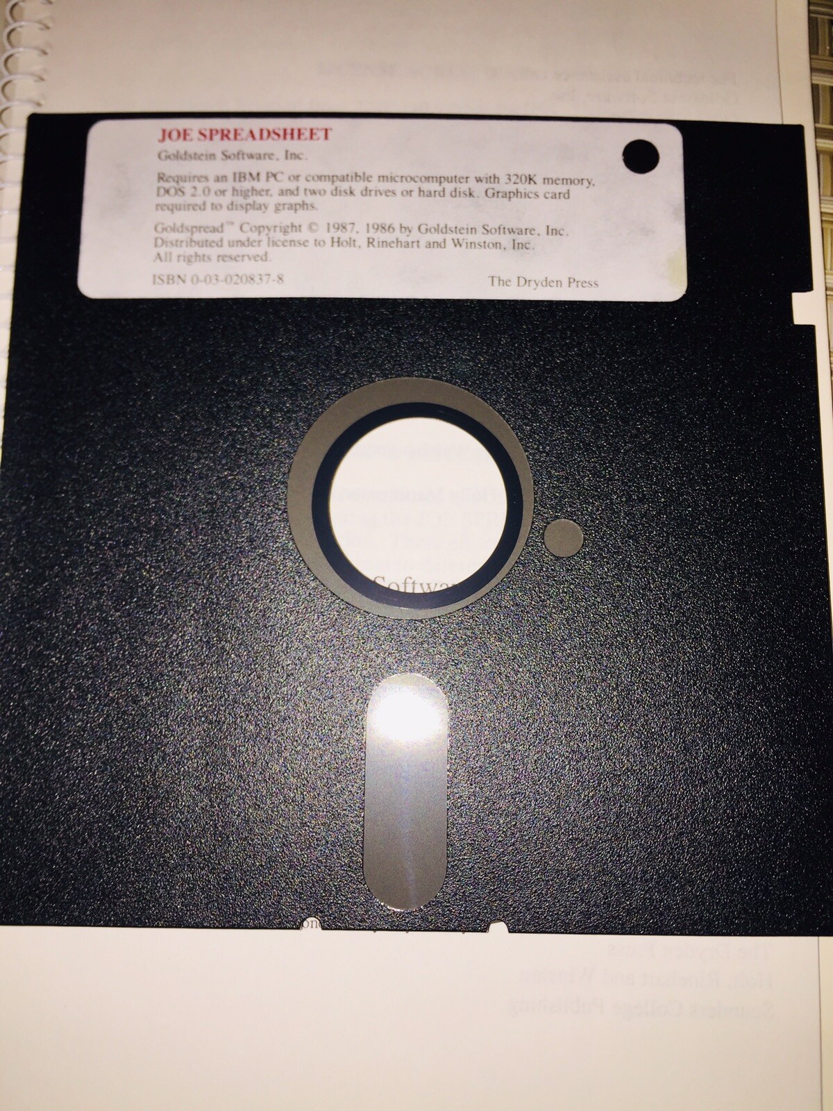 Joe Spreadsheet Goldstein Software/Manual for IBM PC 1987 5 1/4 5.25 ...