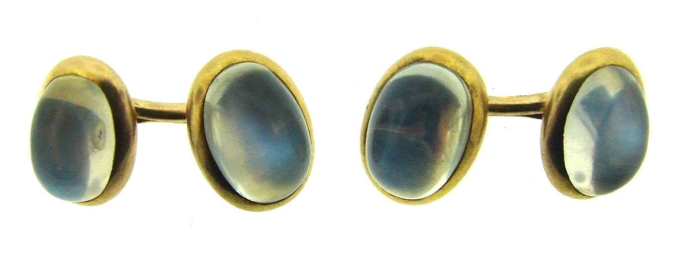 UNIQUE 14k Yellow Gold & Moonstone Cufflinks and Stud Set Circa 1900s ...
