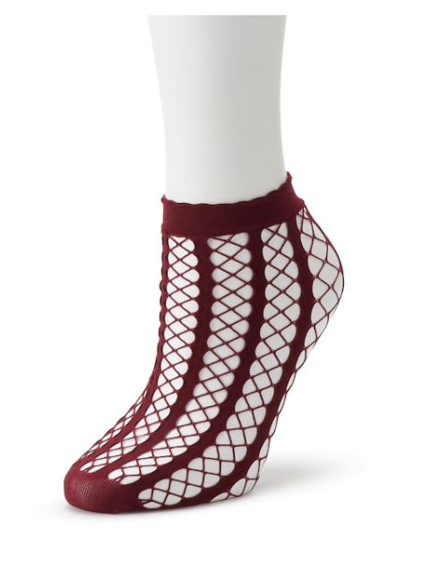 WOMEN'S SAM EDELMAN CIRCUS FISHNET STRIPED ANKLE SOCKS MAROON NEW WITH ...