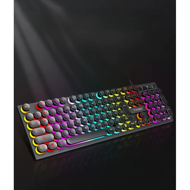 104-Key Retro RGB Wired Gaming Keyboard with Ergonomic Design and ...