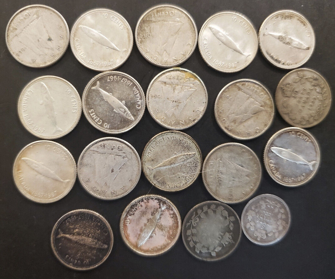 Canadian Silver Coins 5/10/25/50 Cent Dollars 75 Coins Total! 1902-1968 ...