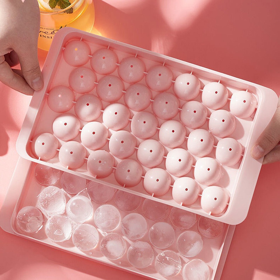 DIY Round Ice Cube Ball Maker PP Tray Silicone Sphere Mold Bar Whiskey ...