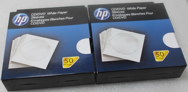 100 HP CD / DVD White Paper Sleeves Disc Storage Protectors w/Clear ...