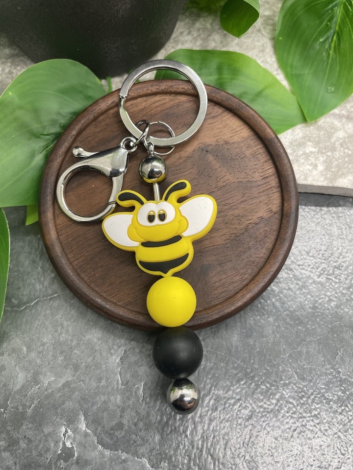 4" Silver-Tone Silicone Beaded Charm Keychain New Free Ship Bumble Bee A3591 | eBay