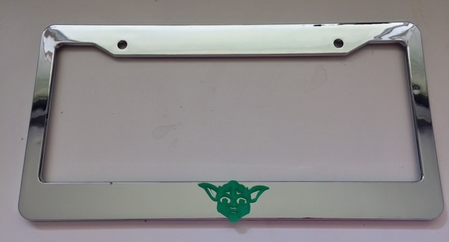 Yoda Face in 3D Version - Chrome with Green LICENSE plate frame QTY 1 ...