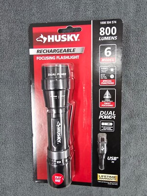 Husky 800 Lumens Dual Power LED Rechargeable Focusing Flashlight with ...