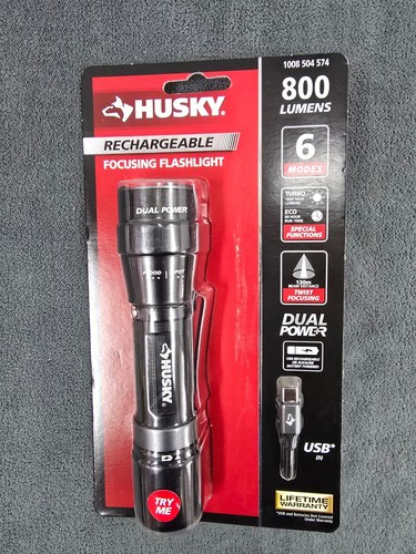 Husky 800 Lumens Dual Power LED Rechargeable Focusing Flashlight with ...