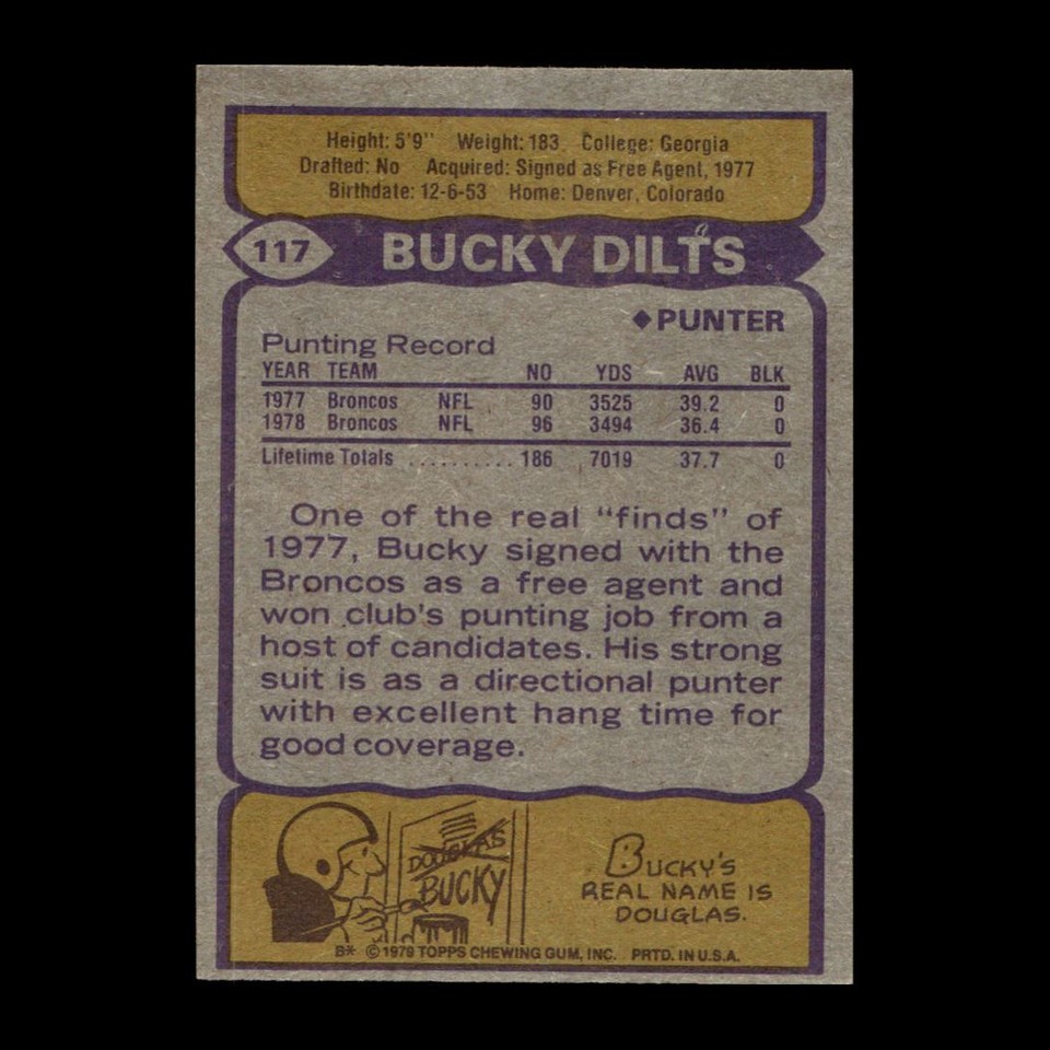 Bucky Dilts 1979 Topps Denver Broncos #117 R310B 1 | eBay