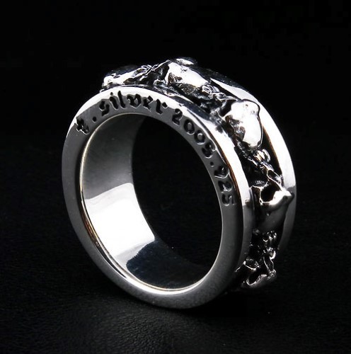 SKULL STACK SOLID 925 STERLING SILVER MENS BAND RING NEW GOTHIC ROCKER ...