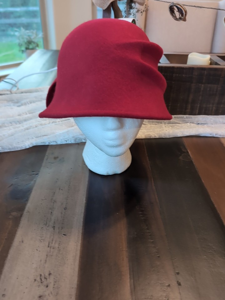 Red Flower Bead 100% Wool Women's Hat 1920 Era | eBay
