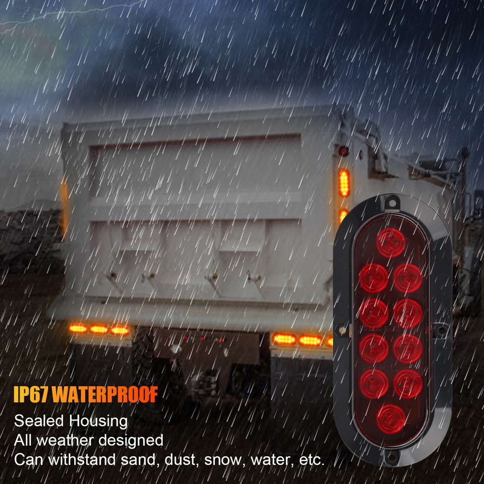 2Pcs LED High Bright Truck Stop Turn Trailer Brake Lights 6"Oval Flush ...