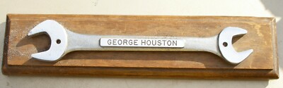 wood plaque mounted with chrome finish open end wrench engraved "George ...