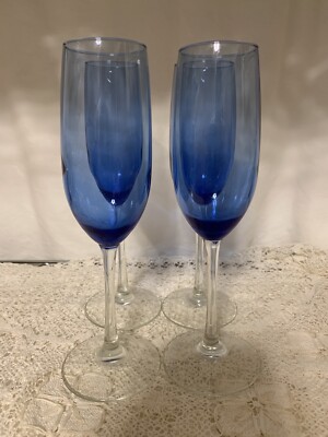 Blue Champagne Flutes Libby Glasses.Set of 4 w/clear stem | eBay