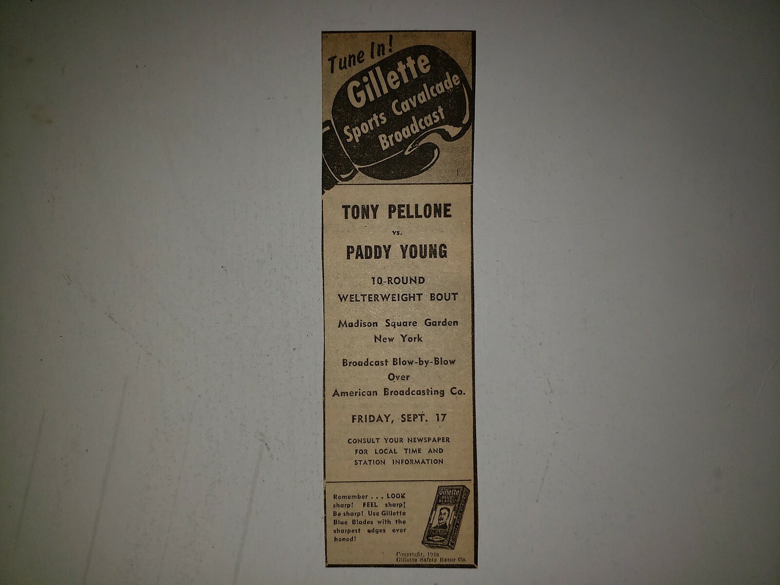 Tony Pellone vs Paddy Young Boxing Match 1948 Advertisement RARE! | eBay
