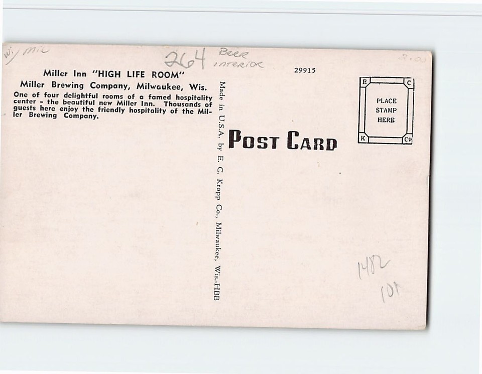 Postcard Miller Inn High Life Room Miller Brewing Company Milwaukee WI ...