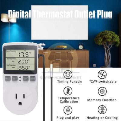 Digital Thermostat Outlet Plug Temperature Controller Heating Cooling ...
