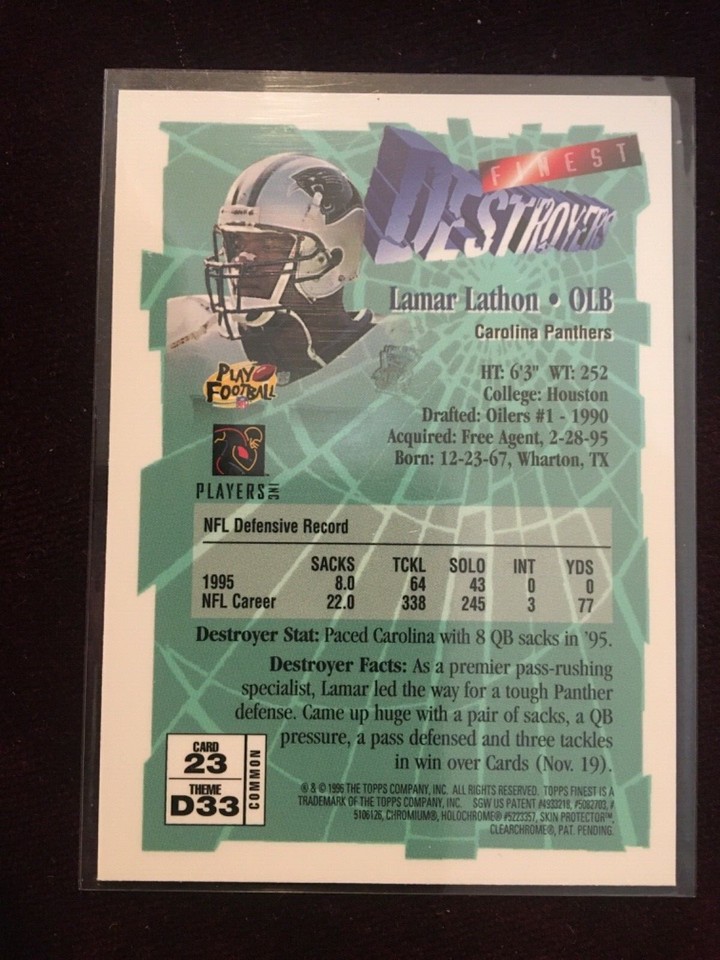1996 Topps Finest Destroyers Panthers Lamar Lathon Football Card #23 | eBay