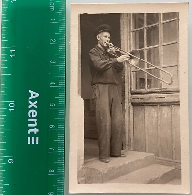 1920s Man Playing Trombone Trumpet USSR Musician Handsome Guy Vintage ...