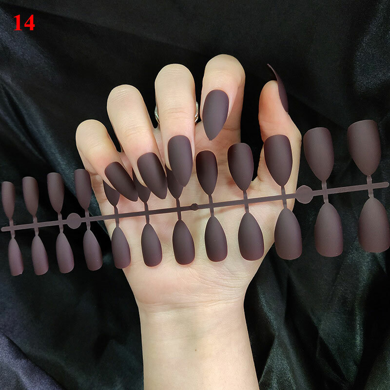 24 Pcs Matte Fake False Nails Tip Full Cover Reusable Ballerinas ...