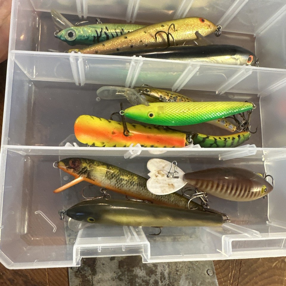 Vintage Bass Fishing Lures Lot Crankbaits Stickbaits In Plano Box ...