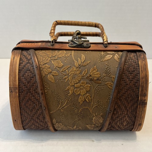 Vintage Boho Bamboo Asian Round Trunk Handbag Purse Embossed Roses | eBay