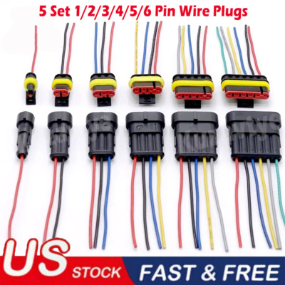 25Set 1-6 Pin Electrical Wire Connector Socket Quick Disconnect ...