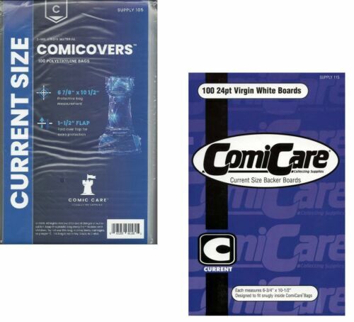 100 Comic Care Current Age 3Mil Polyethylene Bags & 24 Pt. Comic ...