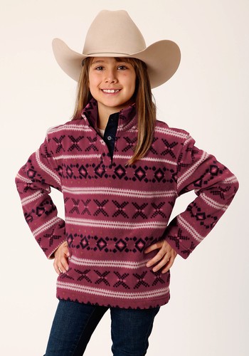Roper Kids Girls Aztec Print Red Polyester Fleece Pullover | eBay