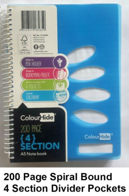 ColourHide A5 Notebook Aqua Blue PP Cover Spiral 4 Section 200 Page ...