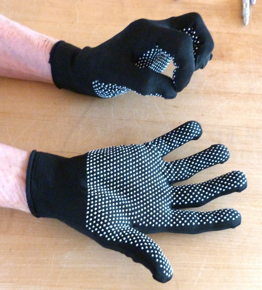 2 Pair of Work-Play Stretch Gloves Liners Anti-slip Dots Knitted Black ...